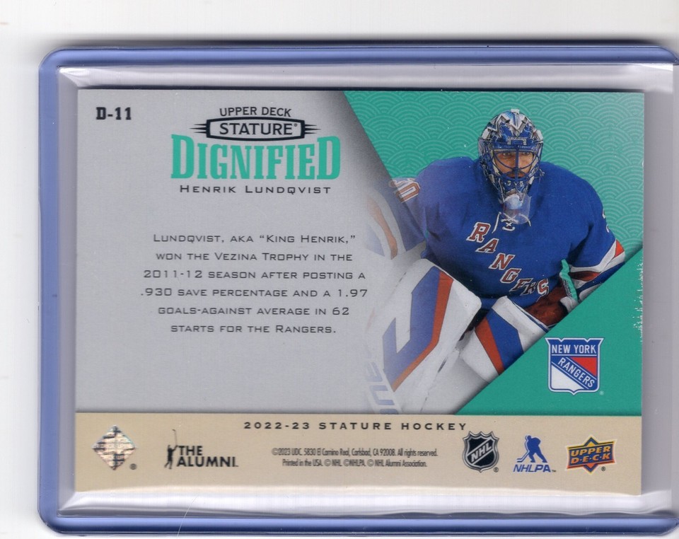 Henrik Lundqvist Dignified Green card D-11 #d 020/150 2022-23 UD ...