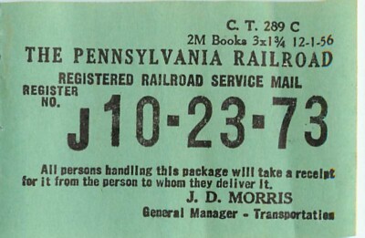Pennsylvania Railroad Postal Service Mail Ticket Stub Receipt P.R.R ...