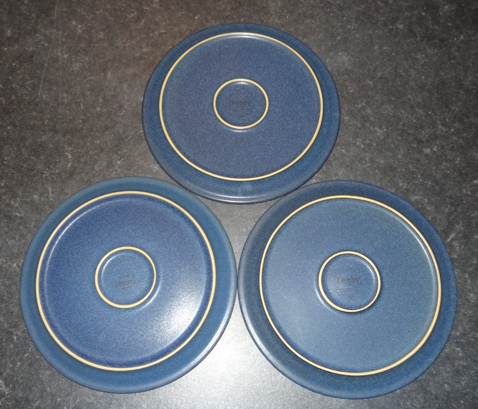 3 x DENBY BLUE JETTY DINNER PLATES SET 27cm 10.5'' - VERY GOOD ...