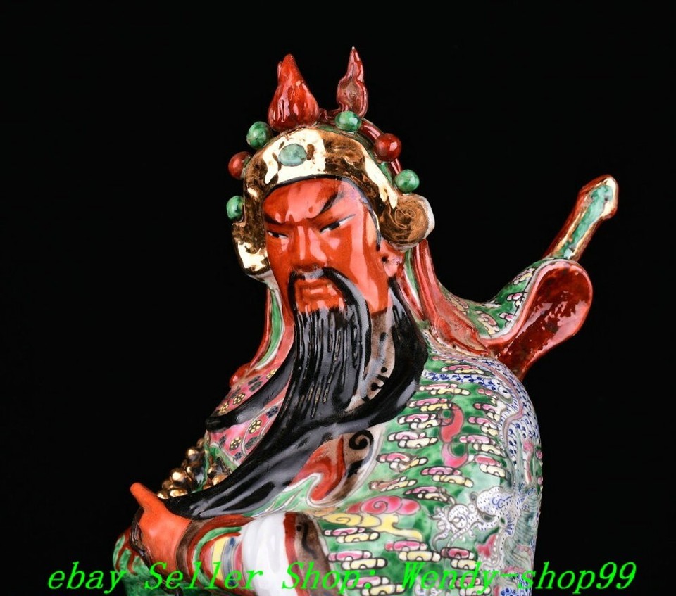 Old Dynasty Colour Enamel Porcelain Gilt Dragon Guan Gong Yu Warrior ...