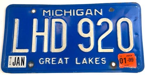 Michigan 1999 Auto License Plate LHD 920 Vintage Man Cave Garage Pub ...