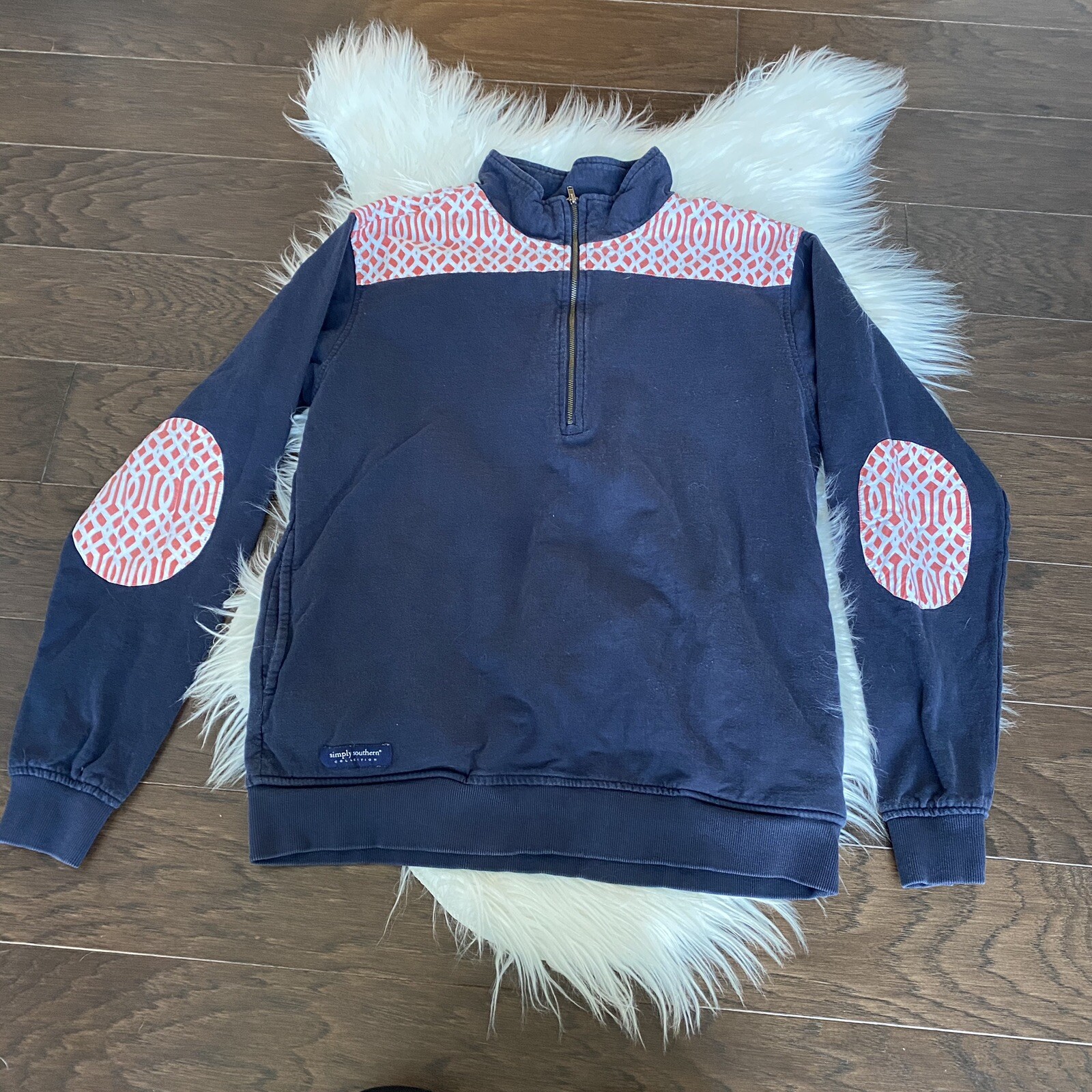 Simply Southern Women's Pullover 1/4 Zip Navy Pink Sp… - Gem