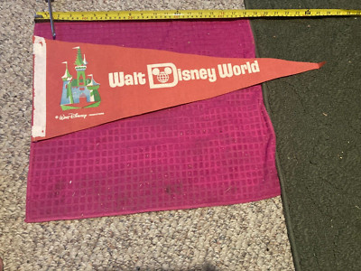 Vintage BANNER Pennant FLAG Walt Disney World CINDERELLA'S CASTLE ...
