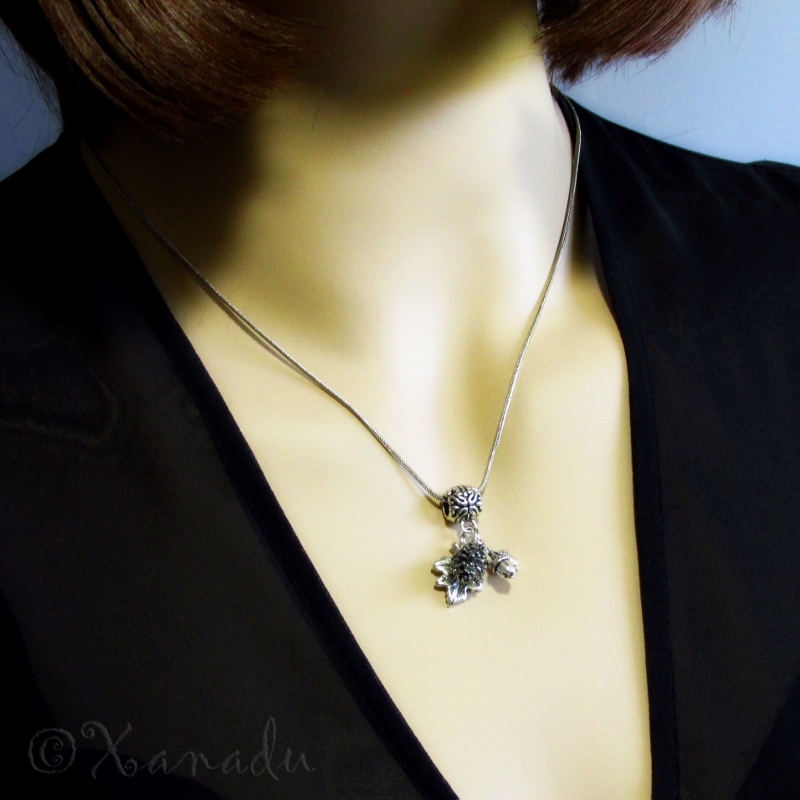 Silver Autumn Fall Pendant Necklace With Pine Cone, Acorn And Leaf ...