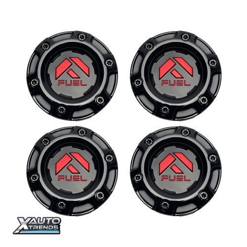 4 x Fuel Off-Road Gloss Black Wheel Center Cap Black Rivets Red Logo ...