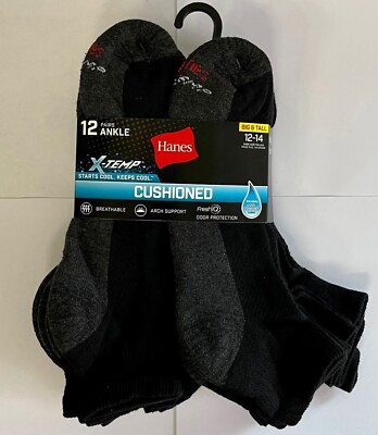 Hanes 12 Pair BIG & TALL X-Temp Ankle Socks size 12-14 shoe size | eBay