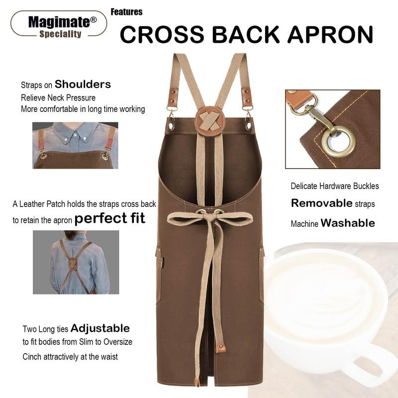 Magimate Canvas Apron with Pockets and Cross-back Straps for M-XXL ...