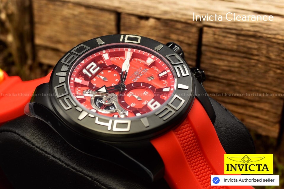 Invicta Pro Diver Men's Chrono Red Dial Red Tone Strap SS Watch - 50mm ...