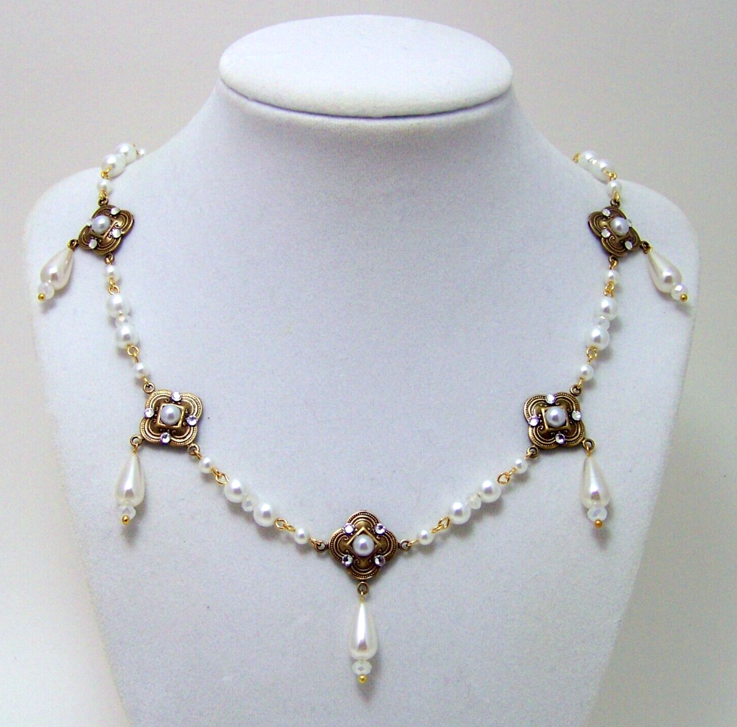 Medieval Quatrefoil Necklace Handemade Glass Pearl Crystal Renaissance ...