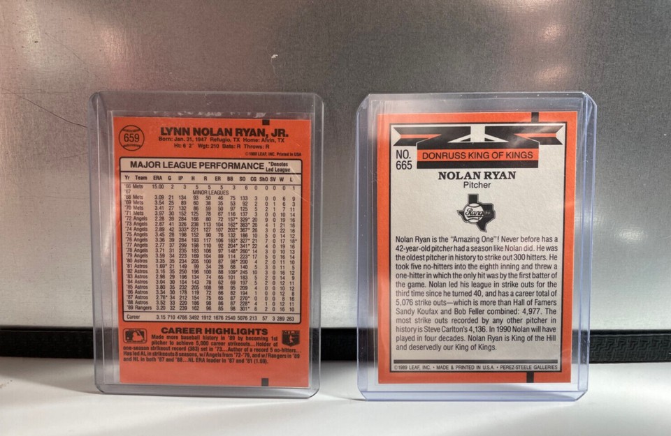 1990 Donruss Nolan Ryan Error Cards Set Error #665 & Error Card #659 | eBay