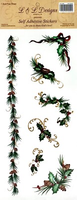 54989 - SCRAPBOOKING STICKERS - HOLLY CHRISTMAS 14 X 6" Sheets | eBay