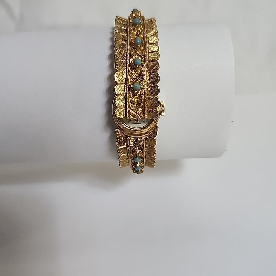 Villereuse Ladies 7" Cuff Watch Wrap Around Brushed Gold Vintage Swiss ...