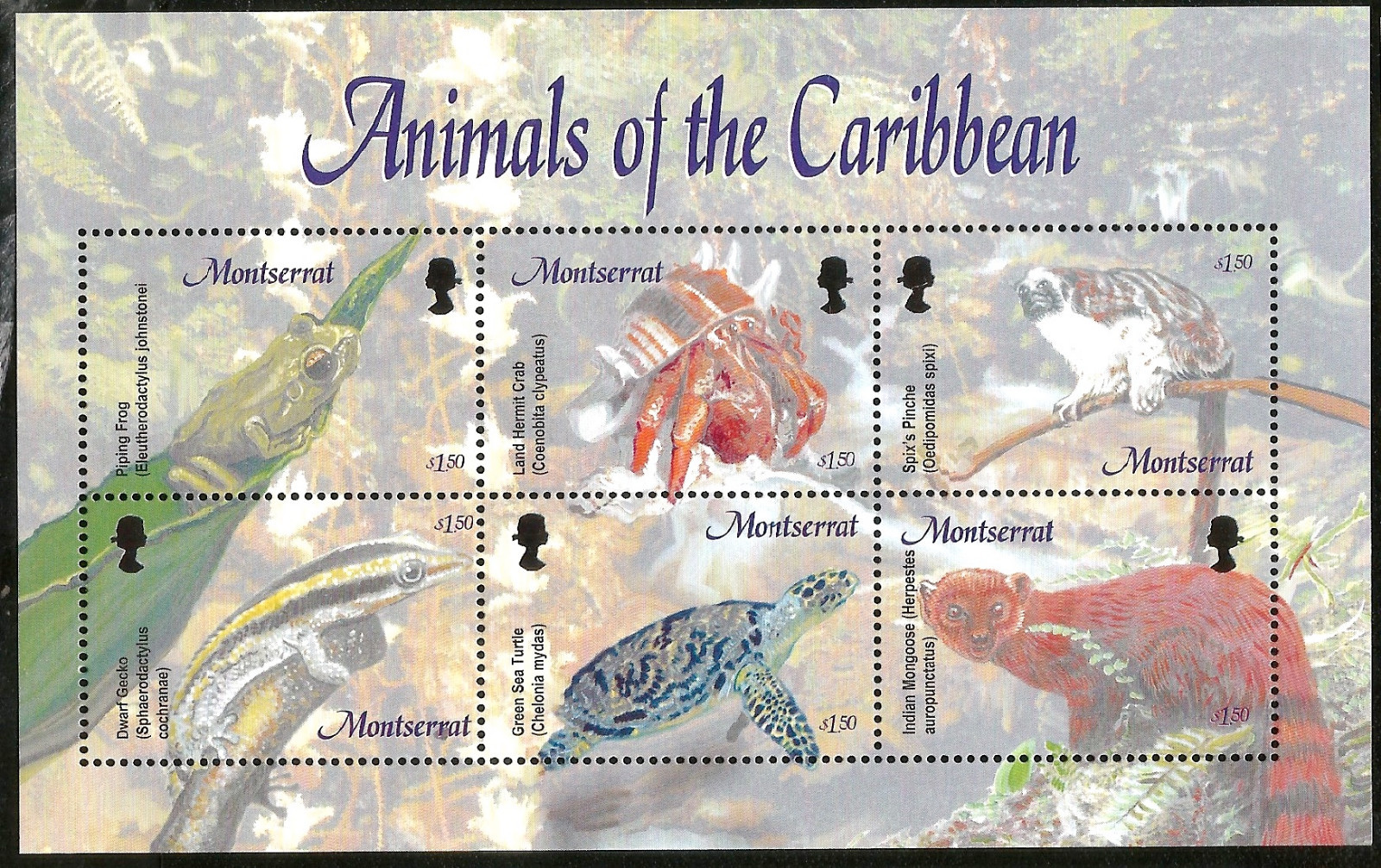 MONTSERRAT ANIMALS OF THE CARIBBEAN TURTLES CRAB MONGOOSE MINT SOUVENIR ...