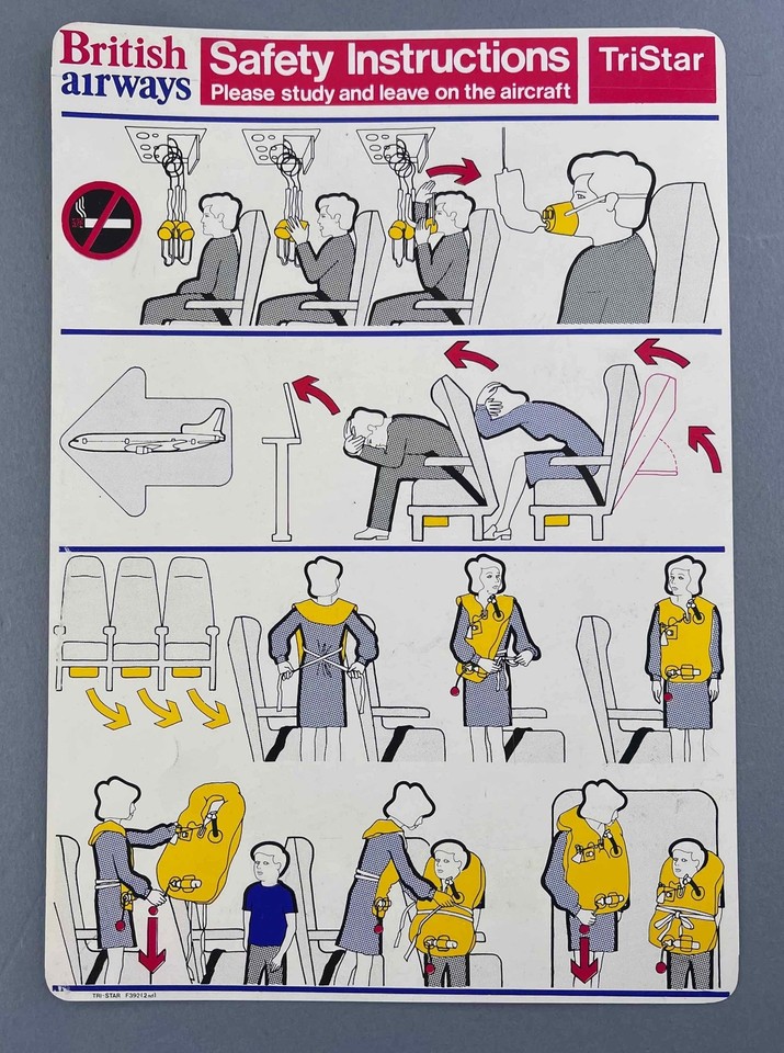 BRITISH AIRWAYS LOCKHEED TRISTAR L-1011 VINTAGE AIRLINE SAFETY CARD BA ...