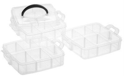 5.5" Sq 3 Tier Stackable Adjustable Plastic storage Box NIP small items ...