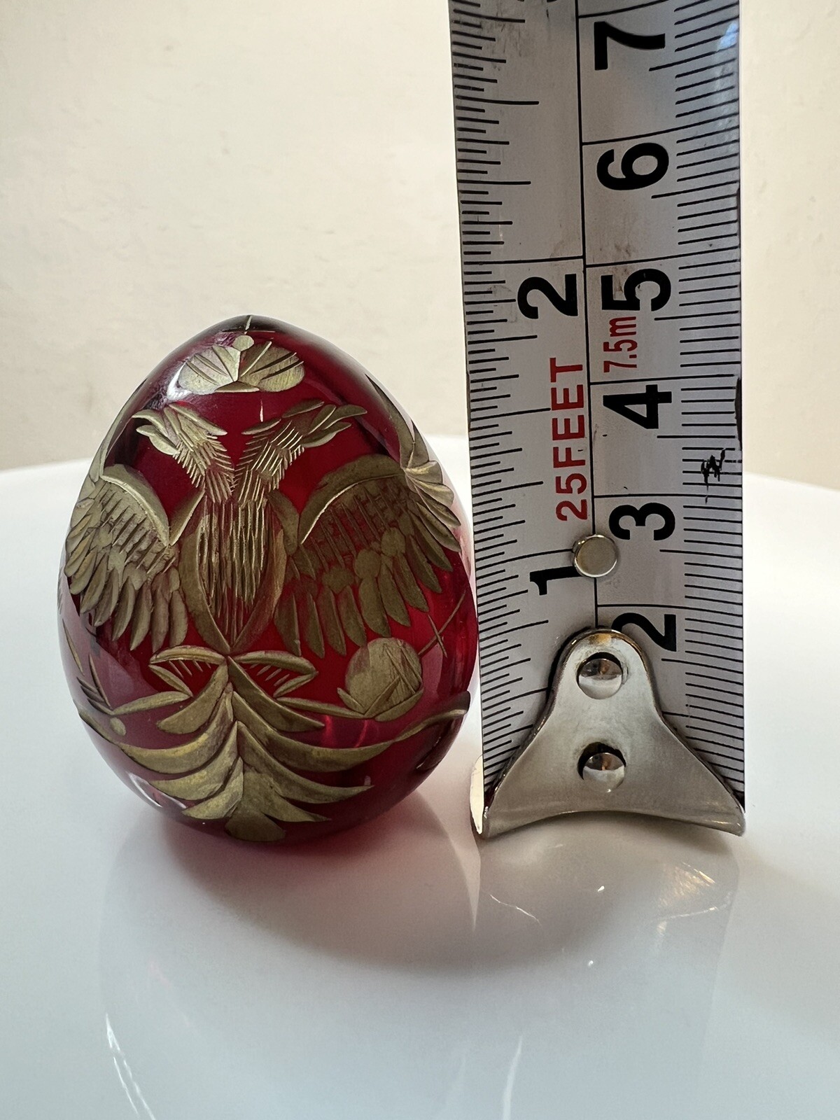 Russian Imperial Red Faberge Cut Crystal Egg Original Sticker Romanov ...