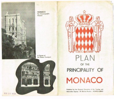 Monaco Principality Plan Map Information 1953 Vintage Black & White ...