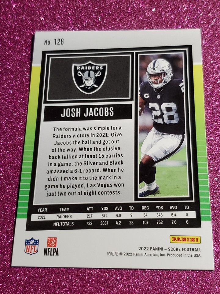 2022 Score Football Base #126 Josh Jacobs - Las Vegas Raiders | eBay