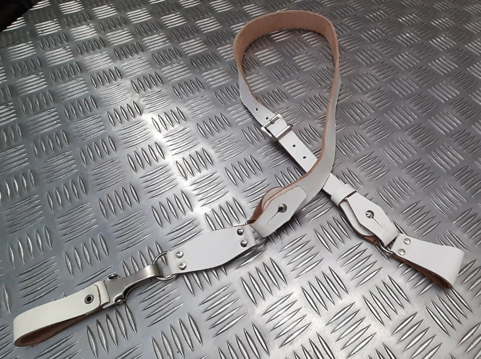 Vintage Sam Browne Strap Shoulder Cross Over White Leather Military ...