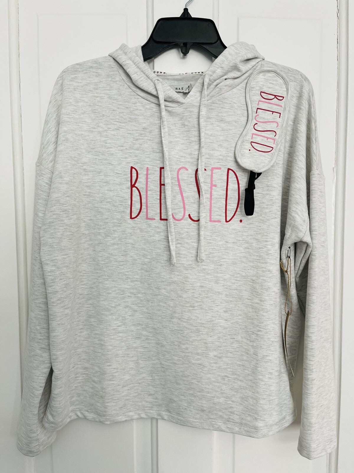RAE DUNN Womens Lightweight Hoodie Sweatshirt Heather Gray BLESSED with ...