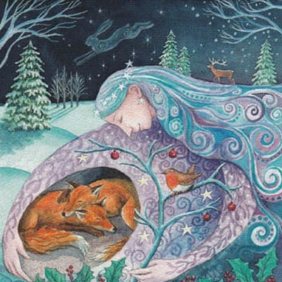 YULE CHRISTMAS GREETING CARD Mother Protection PAGAN GODDESS Fox WENDY ...