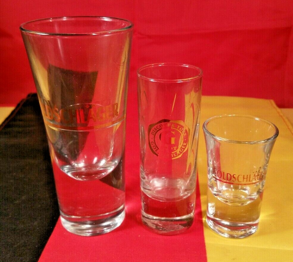 3 Goldschläger Swiss Schnapps Shot Glasses 3 Different Sizes as per ...
