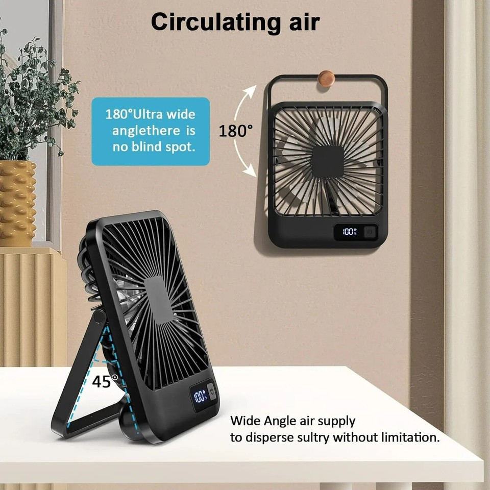 USB Desk Rechargeable Folding Fan Table Portable 5 Speeds With Power ...