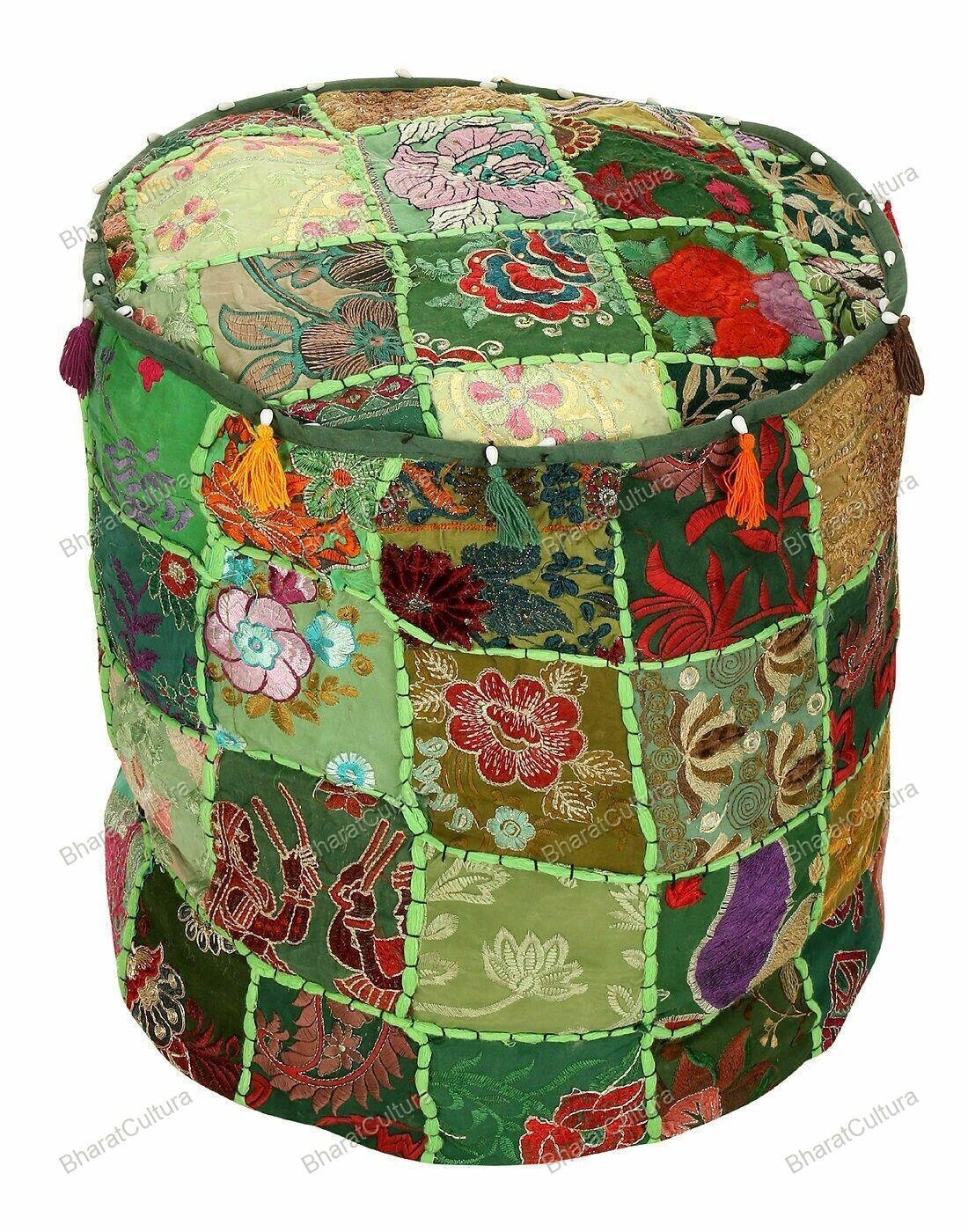 Ottoman Pouf Cover Indian Comfortable Floor Cotton Foot Stool Handmade ...