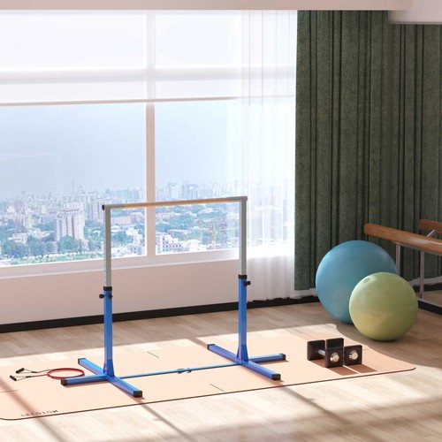 HOMCOM 92-150Hcm Adjustable Kids Gymnastics Bar w/ Steel frame, Blue ...