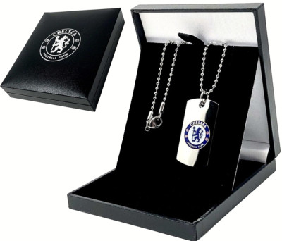 CHELSEA FC STAINLESS COLOUR CREST DOG TAG PENDANT & 53cm LONG CHAIN ...