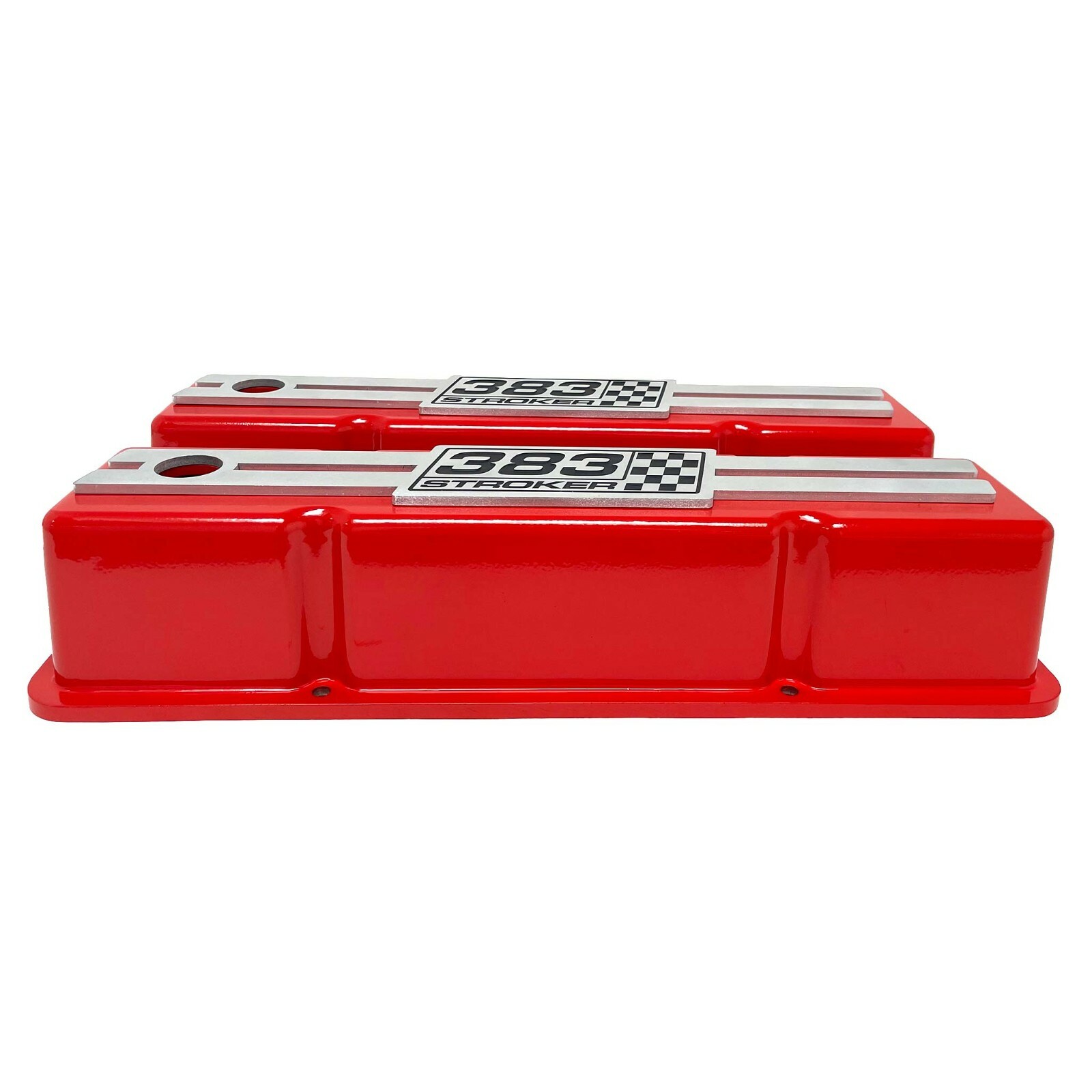 383 Stroker Small Block Chevy Tall RED Valve Covers - Raised Billet Top ...