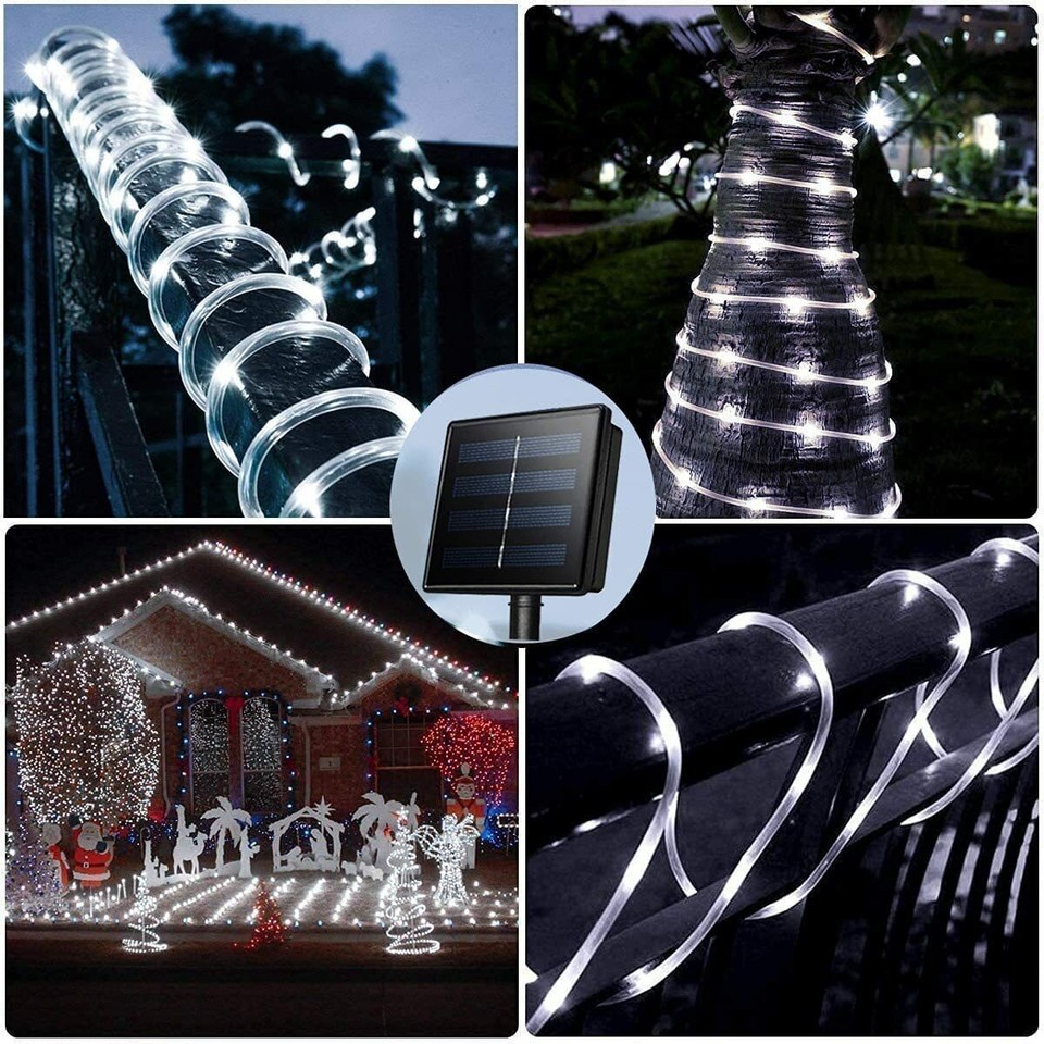 Solar Powered Rope String Fairy lights LED waterproof outdoor Garden ...