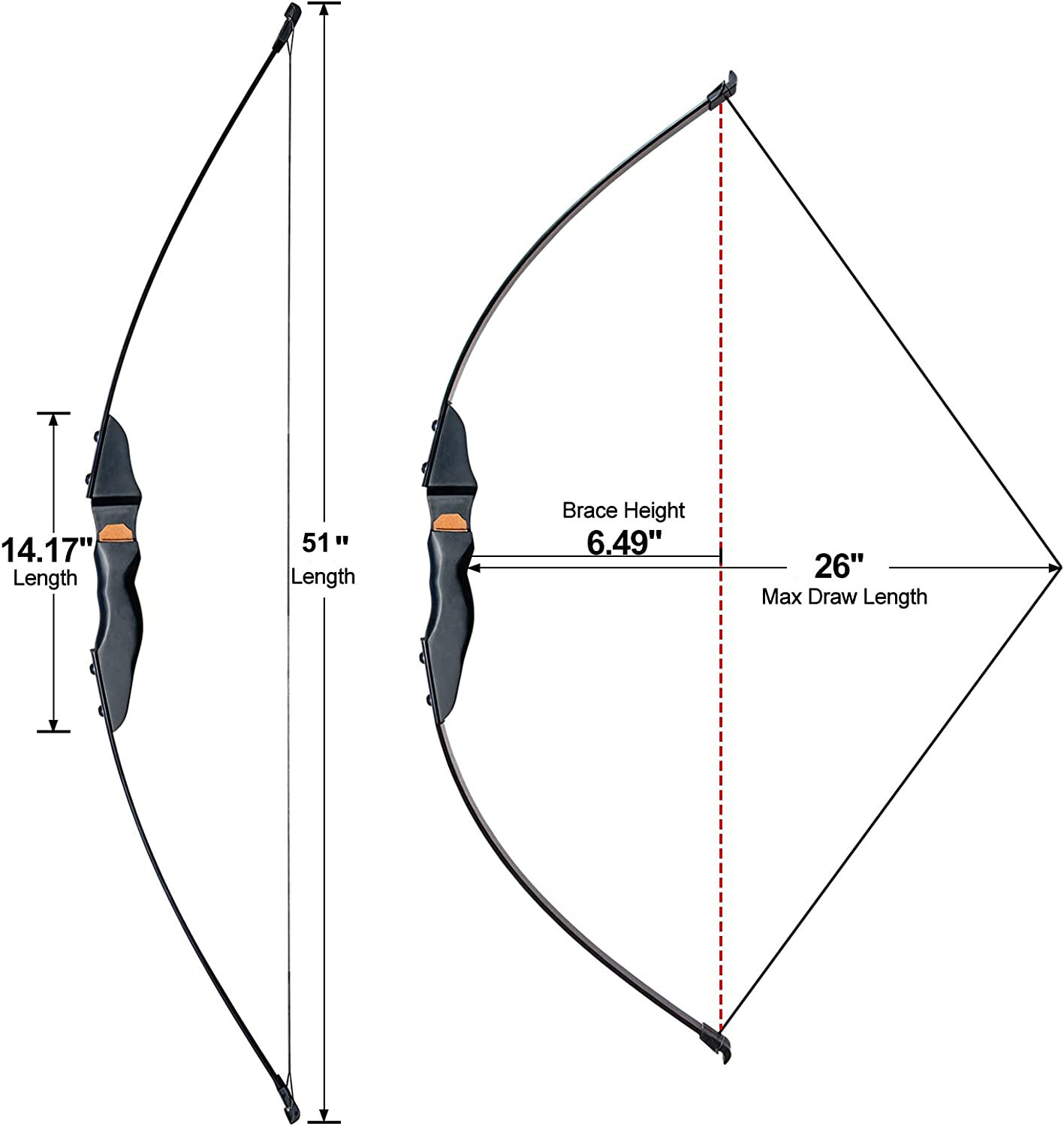 40LB 51"Archery Recurve Bow and Arrow Longbow Set Beginner Adult Target ...