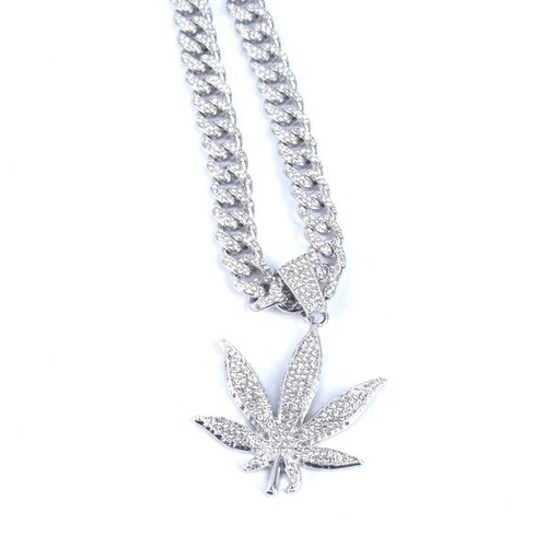 Marijuana Weed Leaf Pendant Iced Cuban Cubic Zirconia Chain Hip Hop ...