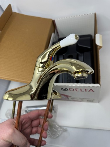 Delta Single Handle Lavatory 544-PBWFAWH - Gold and White - Brilliance ...