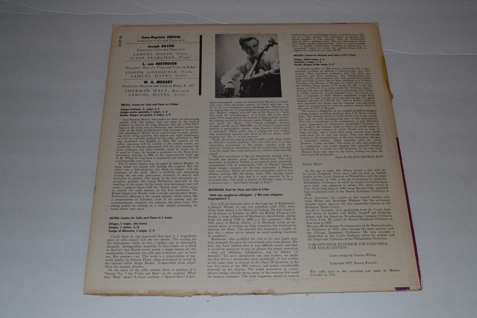 Samuel Mayes~Susan Pearlman~Breval, Haydn, Beethoven~Boston Records B ...