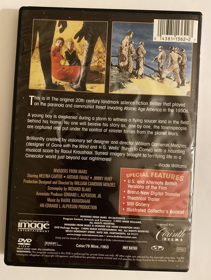 Invaders From Mars (DVD, 1953 Film) 50th Anniversary Special Edition w ...