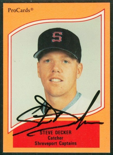 Original Autograph of Steve Decker of the Shreveport Captains on a 1990 ...