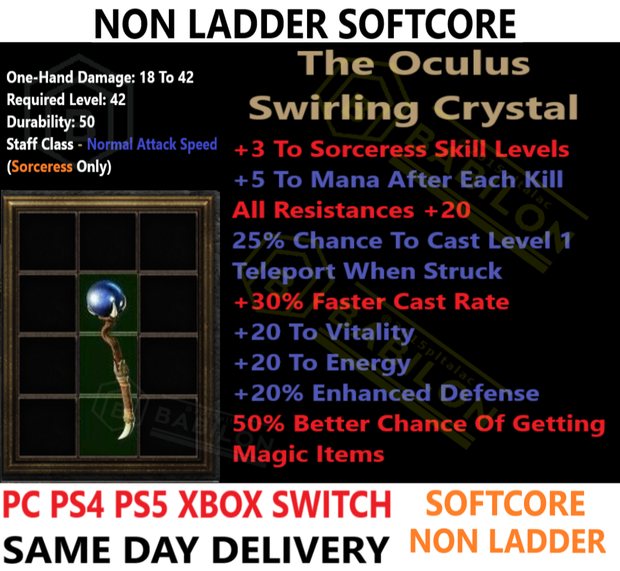 PC PS4 PS5 XBOX SWITCH NON-LADDER Oculus Sorc DIABLO 2 RESURRECTED ...