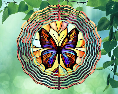 10" Butterfly Monarch Stain Glass Look Wind Spinner Yard Decor 3D ...