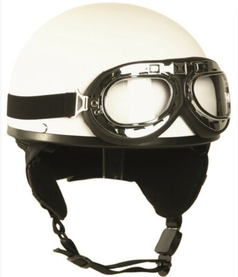 Motorradhelm Halbschale Chopperhelm mit Brille und Nackenschutz weiss ...