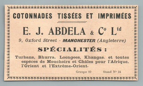 1916 E.J ABDELA MANCHESTER TURBANS BHURRA KHANGAS CHALES AFRIQUE ...