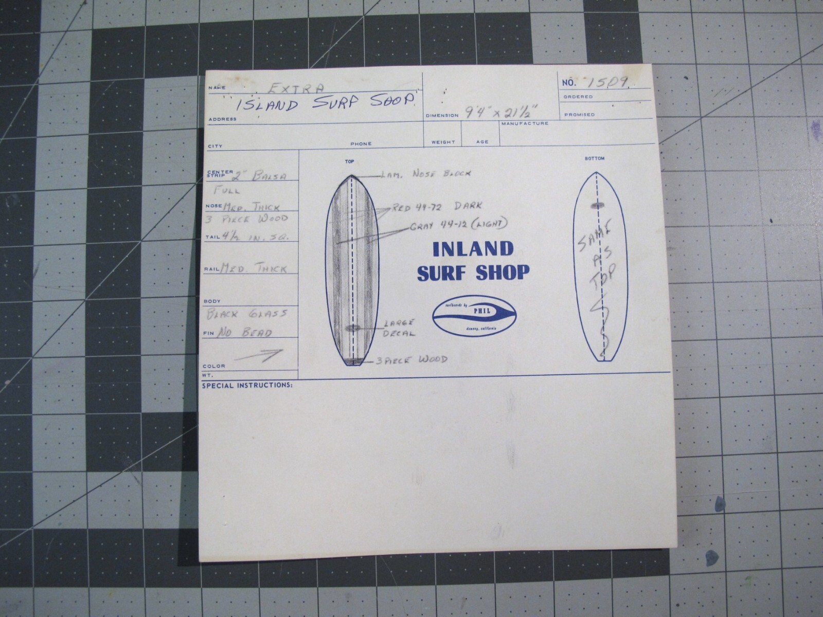 vtg 1960s - Inland Surf Shop Phil surfboards Spec Sheet Receipt Island ...