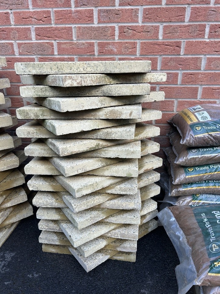 Marshalls Saxon Buff Yellow patio paving slabs 450x450x35mm Used | eBay UK