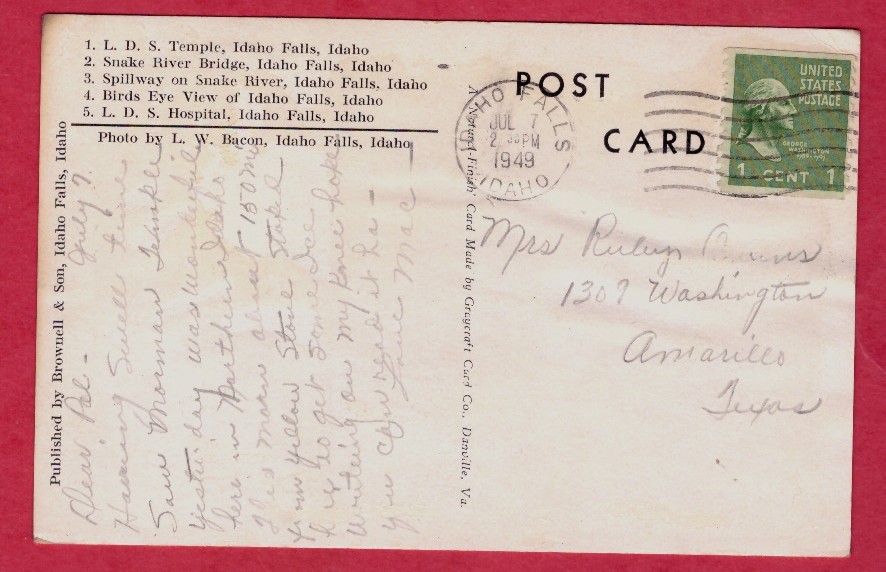 Greetings from Idaho Falls ID Large Letter multi-view PC pm 1949 ...