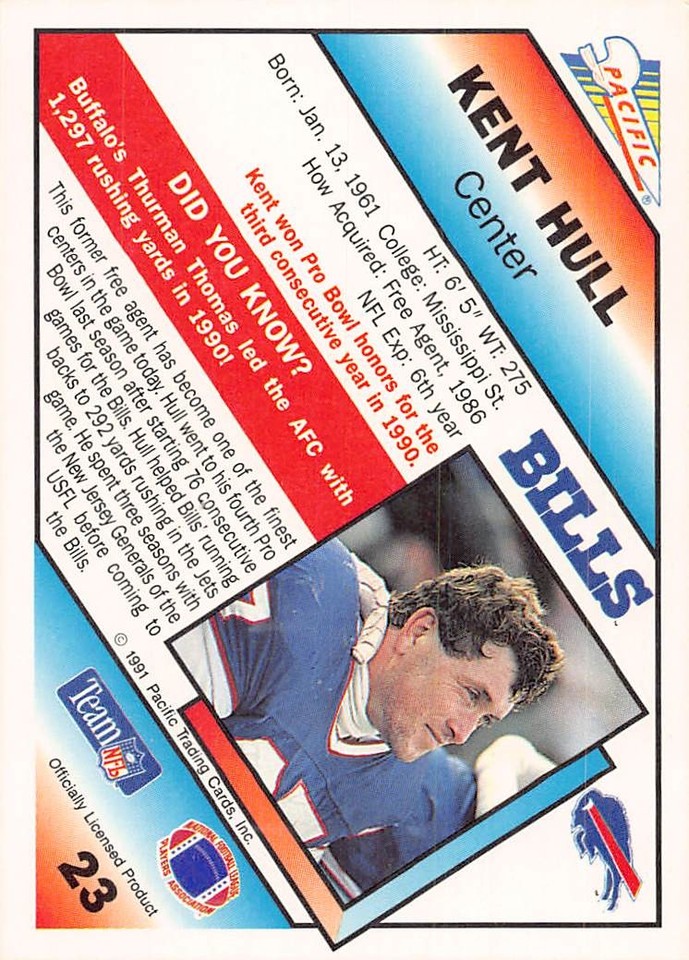 Kent Hull 1991 Pacific 23 Buffalo Bills Football Card | eBay