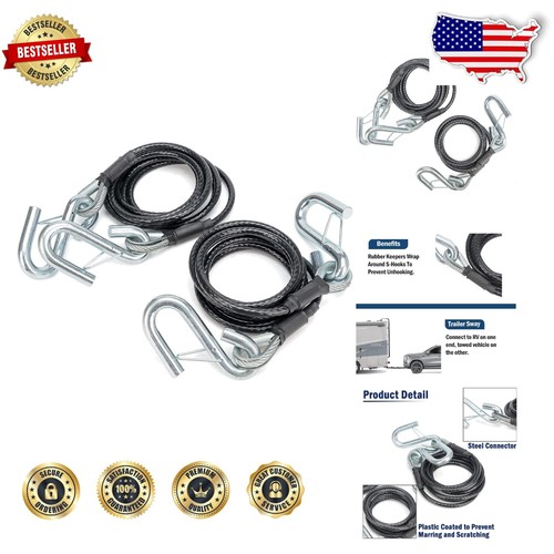 Durable 7 ft Coiled Safety Cable Kit with S-Hooks - Secures Trailer ...