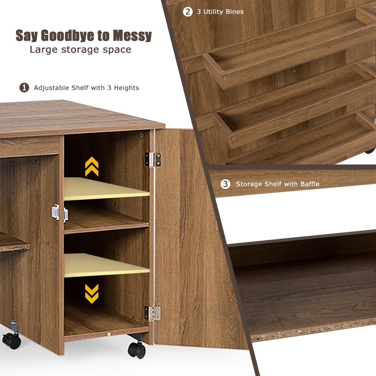 Multi-functional Folding Sewing Table w/Shelves& Wheels Craft Cart ...