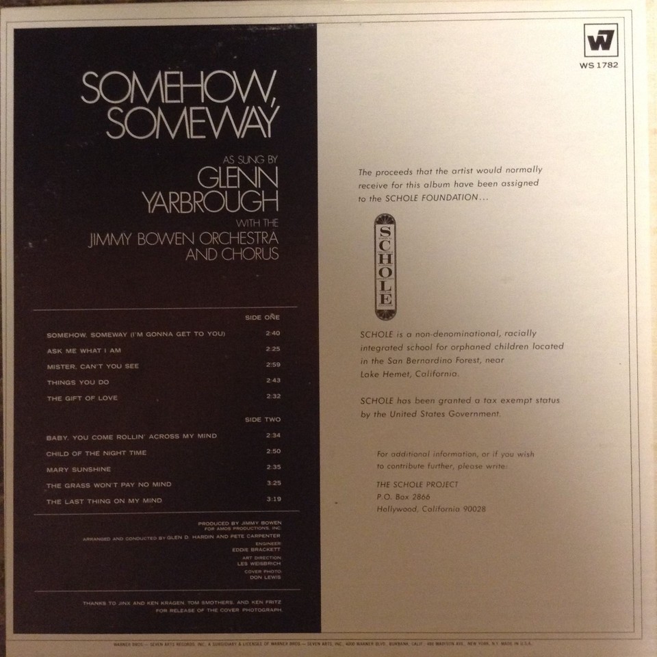 Somehow Someway Glenn Yarbrough 1782 LP Records Vinyl Album WS 1782 | eBay