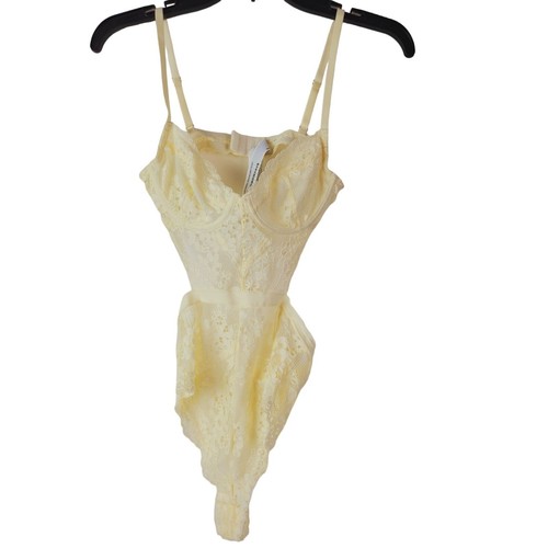 NWOT Forever 21 Yellow Lace Teddy Sheer Adjustable Bra Strap Lingerie ...